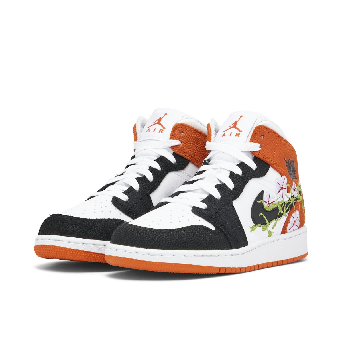 Air Jordan 1 Mid Floral Embroidery Black Orange GS | DQ8390-100 | Laced