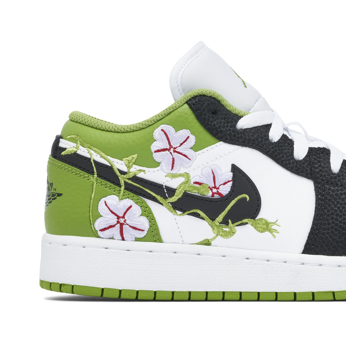 Air Jordan 1 Low Floral Embroidery Black Green GS | DQ8389-100 | Laced